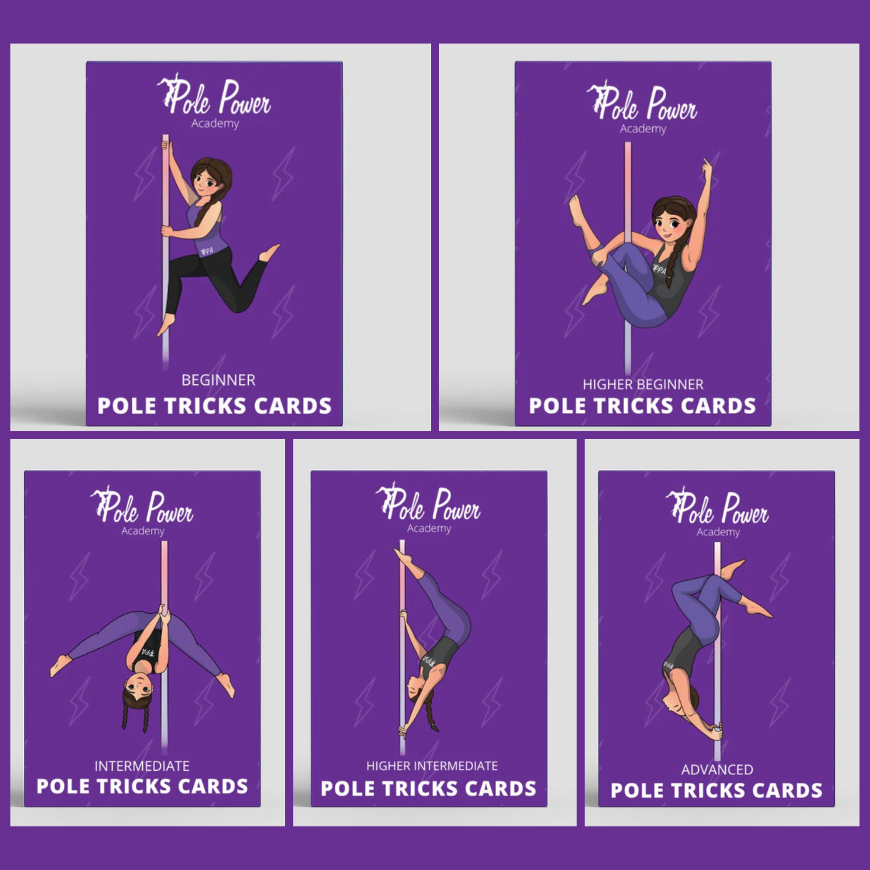 Pole Tricks Cards – Complete Bundle | All 5 Levels – Pole Power Academy